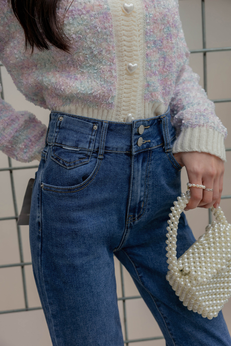 -5KG收腹雙扣直筒牛仔褲 - SEOUL MATE 首爾妹